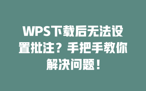 WPS下载后无法设置批注？手把手教你解决问题！ - WPS Office下载 - WPS Office官网
